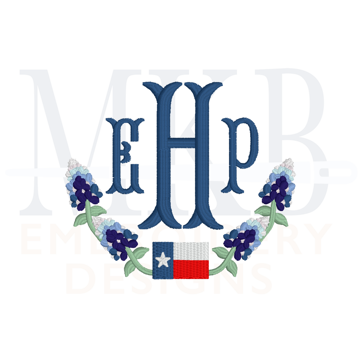 Texas Flag Bluebonnet Laurel Embroidery Design – MKB Embroidery Designs